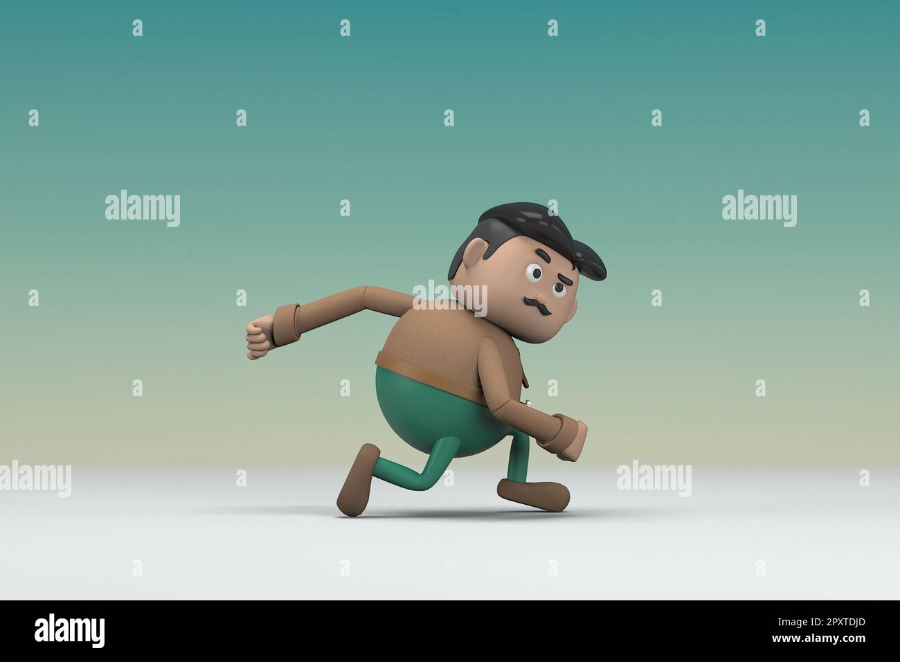 The man with mustache wearing a brown long shirt green pants. He is ...