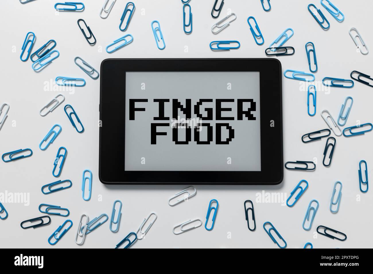 Sign displaying Finger Food, Word Written on products and digestives ...