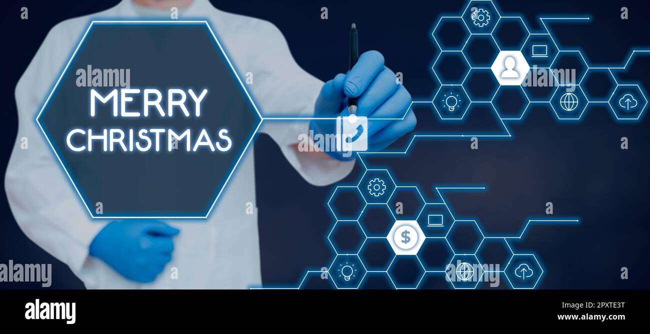 Sign displaying Merry Christmas, Business overview annual tradition to ...