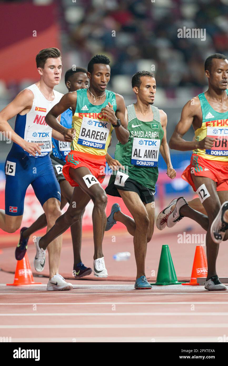 Selemon Barega participating in the 5000 meters at the 2019 World ...