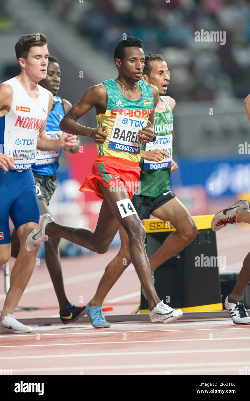 Selemon Barega participating in the 5000 meters at the 2019 World ...