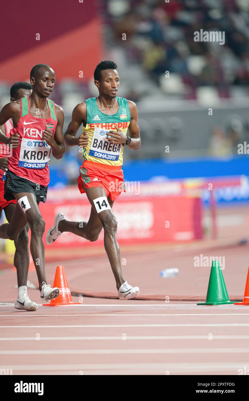 Selemon Barega participating in the 5000 meters at the 2019 World ...