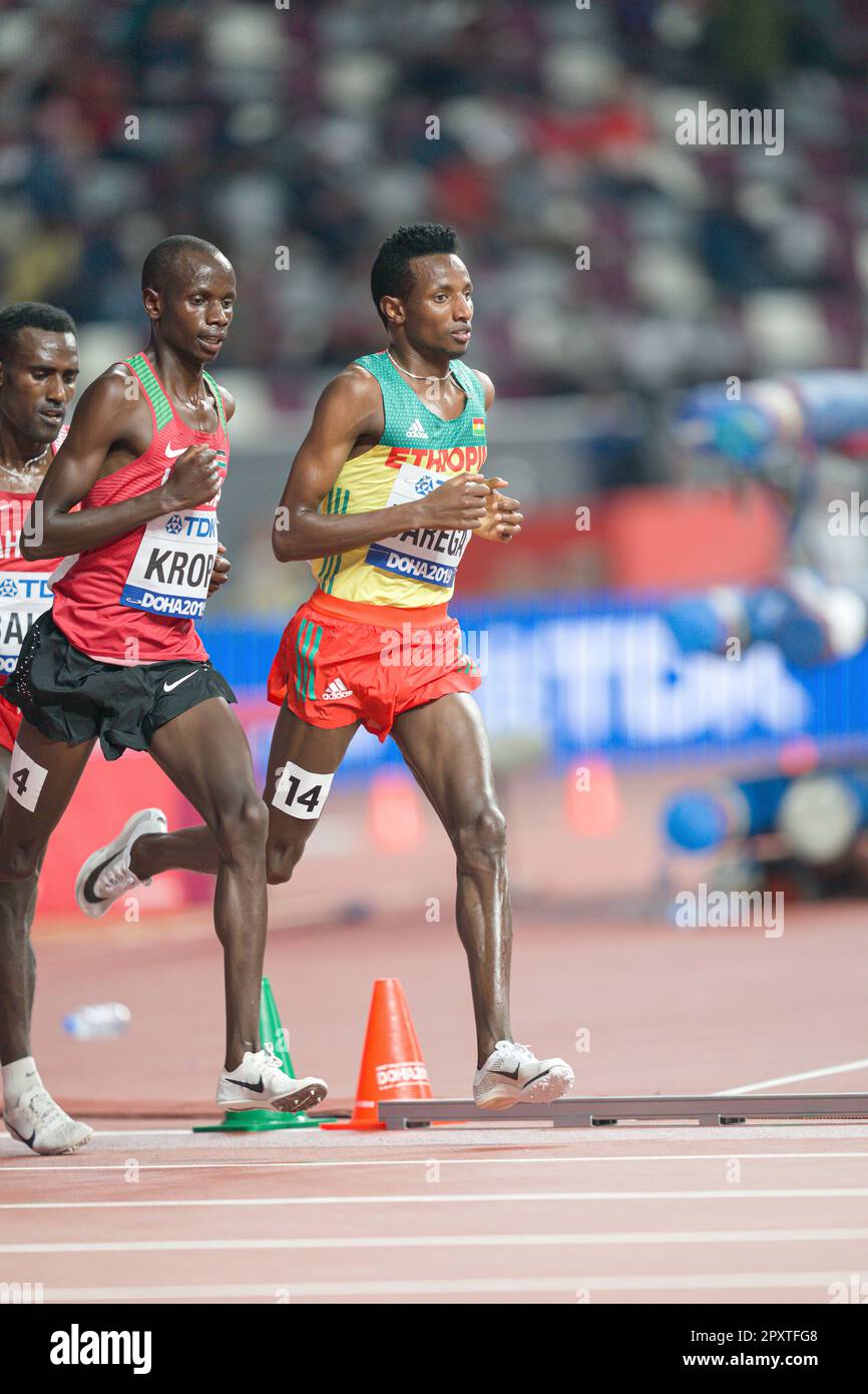 Selemon Barega participating in the 5000 meters at the 2019 World ...