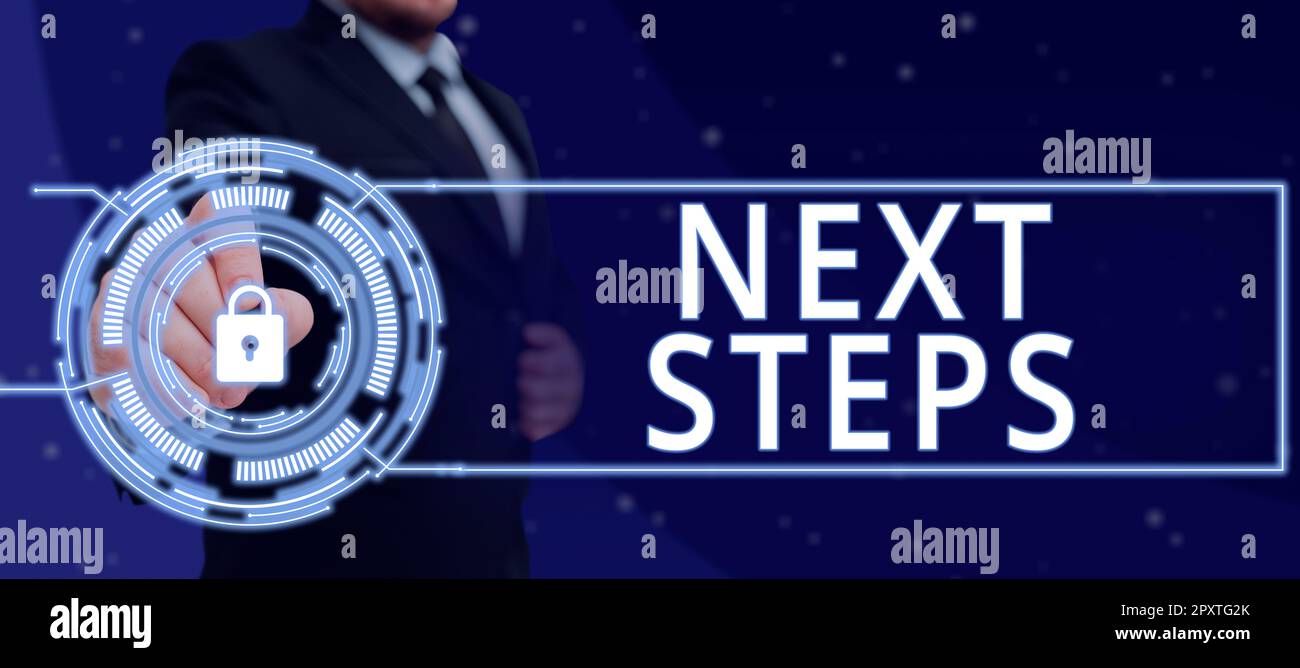 Text sign showing Next Steps, Word Written on numper of process going ...