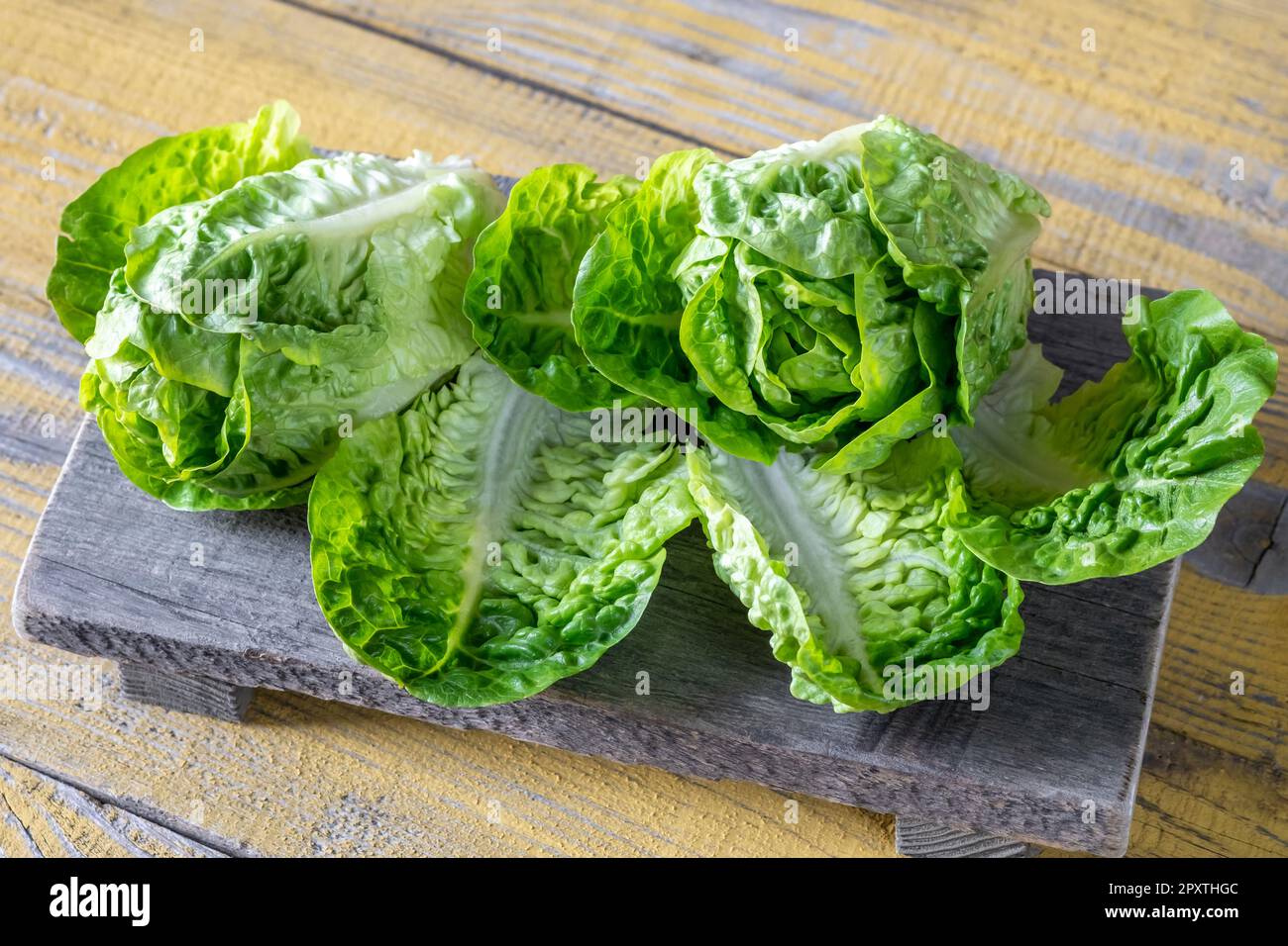 Two heads of Romaine lettuce on the cutting board Stock Photo - Alamy