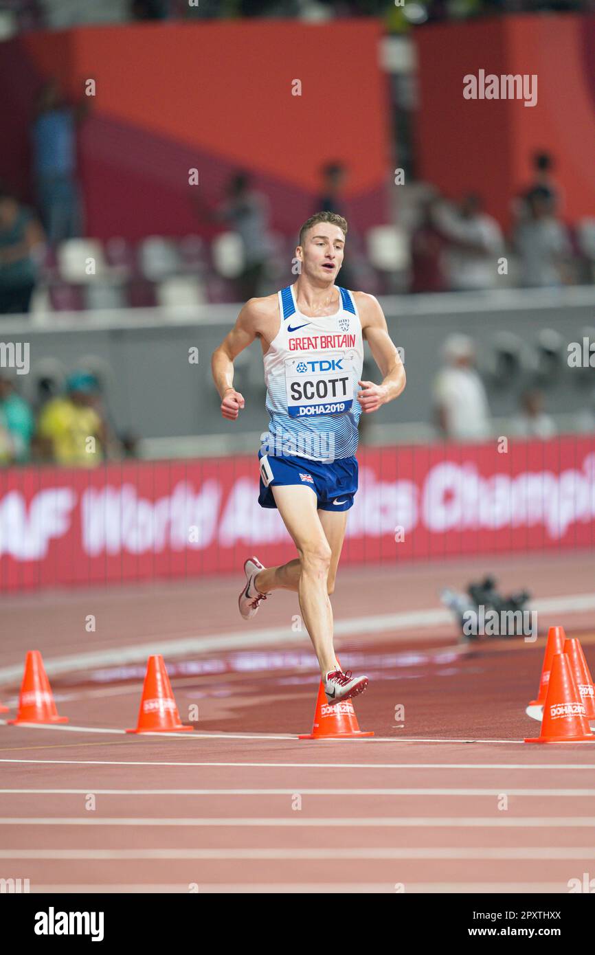 Marc Scott participating in the 5000 meters at the 2019 World Athletics ...