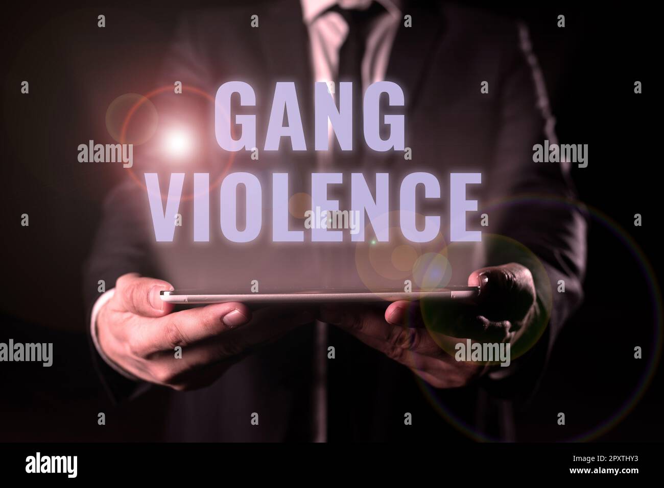 Sign displaying Gang Violence, Business concept infringement of the ...