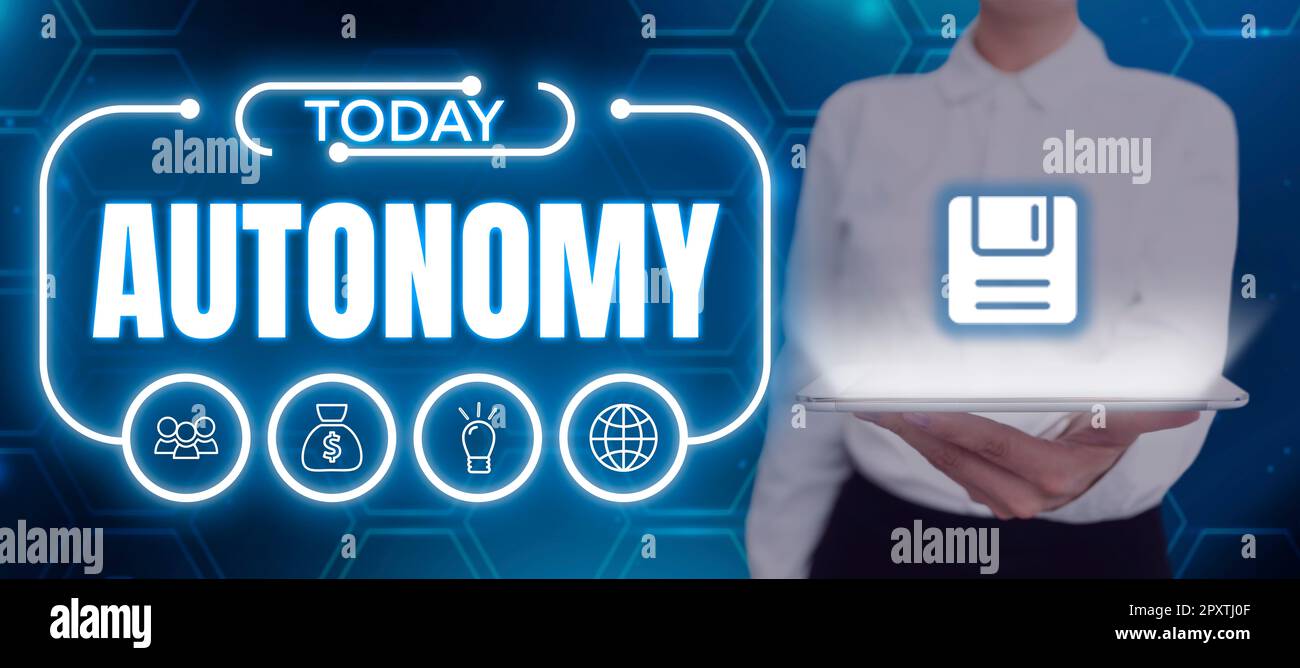 Sign displaying Autonomy, Business approach vehicle that can guide ...