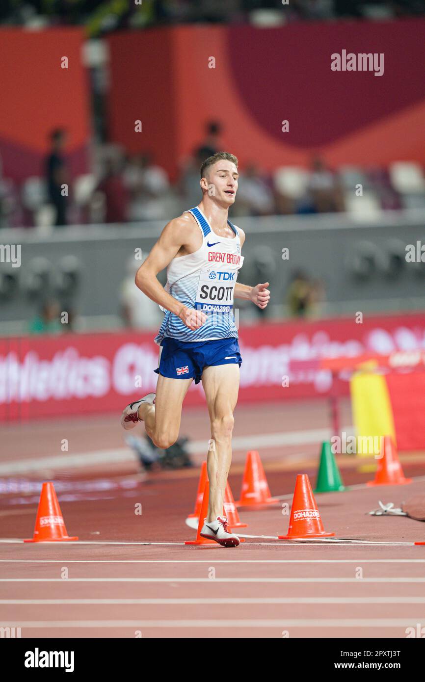 Marc Scott participating in the 5000 meters at the 2019 World Athletics ...