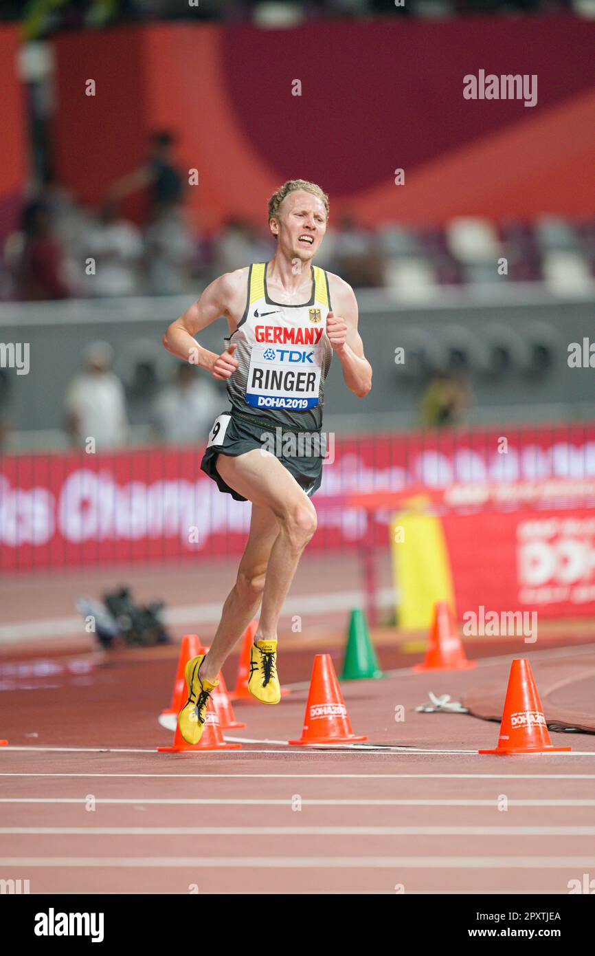 Richard Ringer participating in the 5000 meters at the 2019 World ...