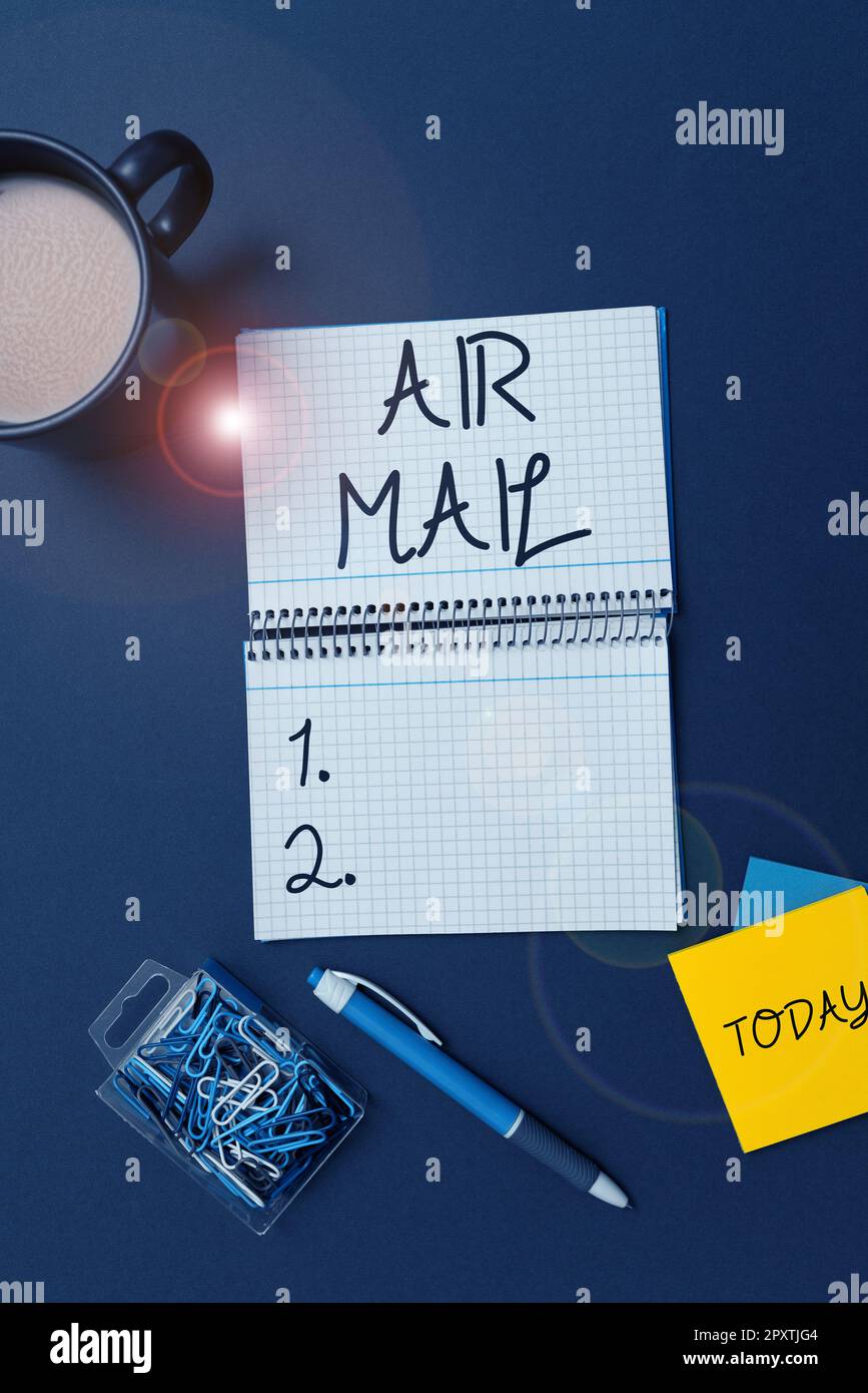 Sign displaying Air Mail, Word Written on the bags of letters and ...