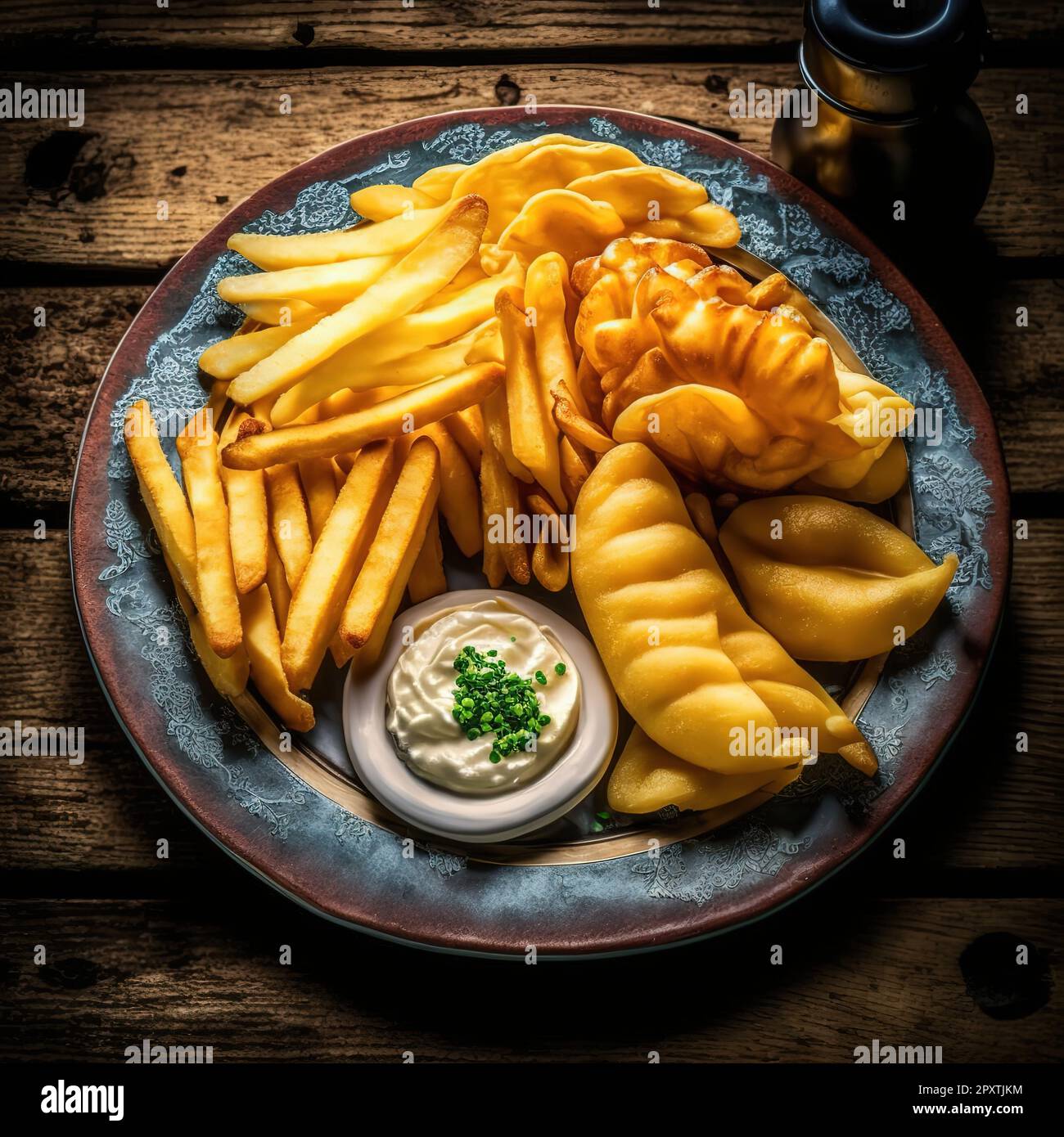The painting depicts a plate of freshly made Belgian frites, or fries ...