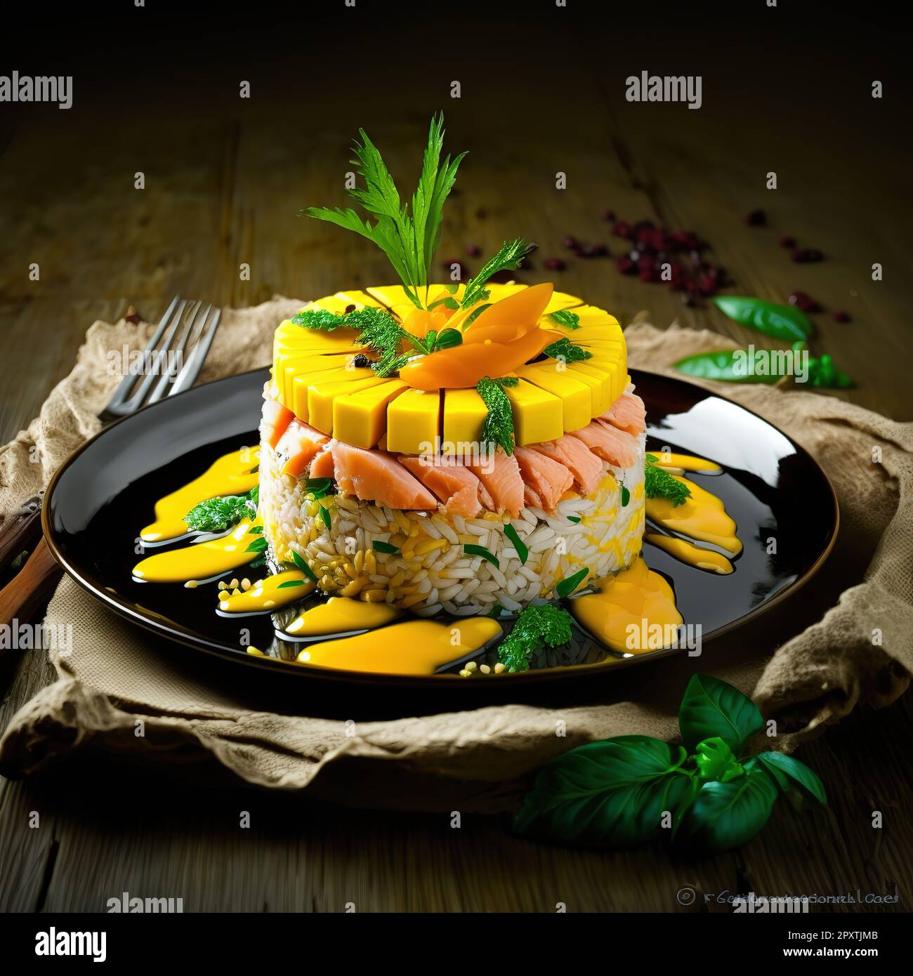 This vibrant painting depicts a traditional dish of Bermuda, featuring ...