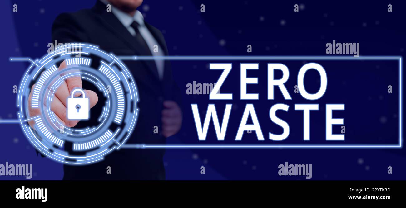 Text showing inspiration Zero Waste, Business overview industrial responsibility includes ...