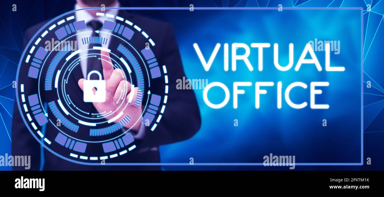 Text sign showing Virtual Office, Word Written on Mobile work ...