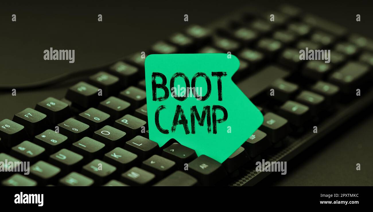 Conceptual caption Boot Camp, Business approach Military training camp ...