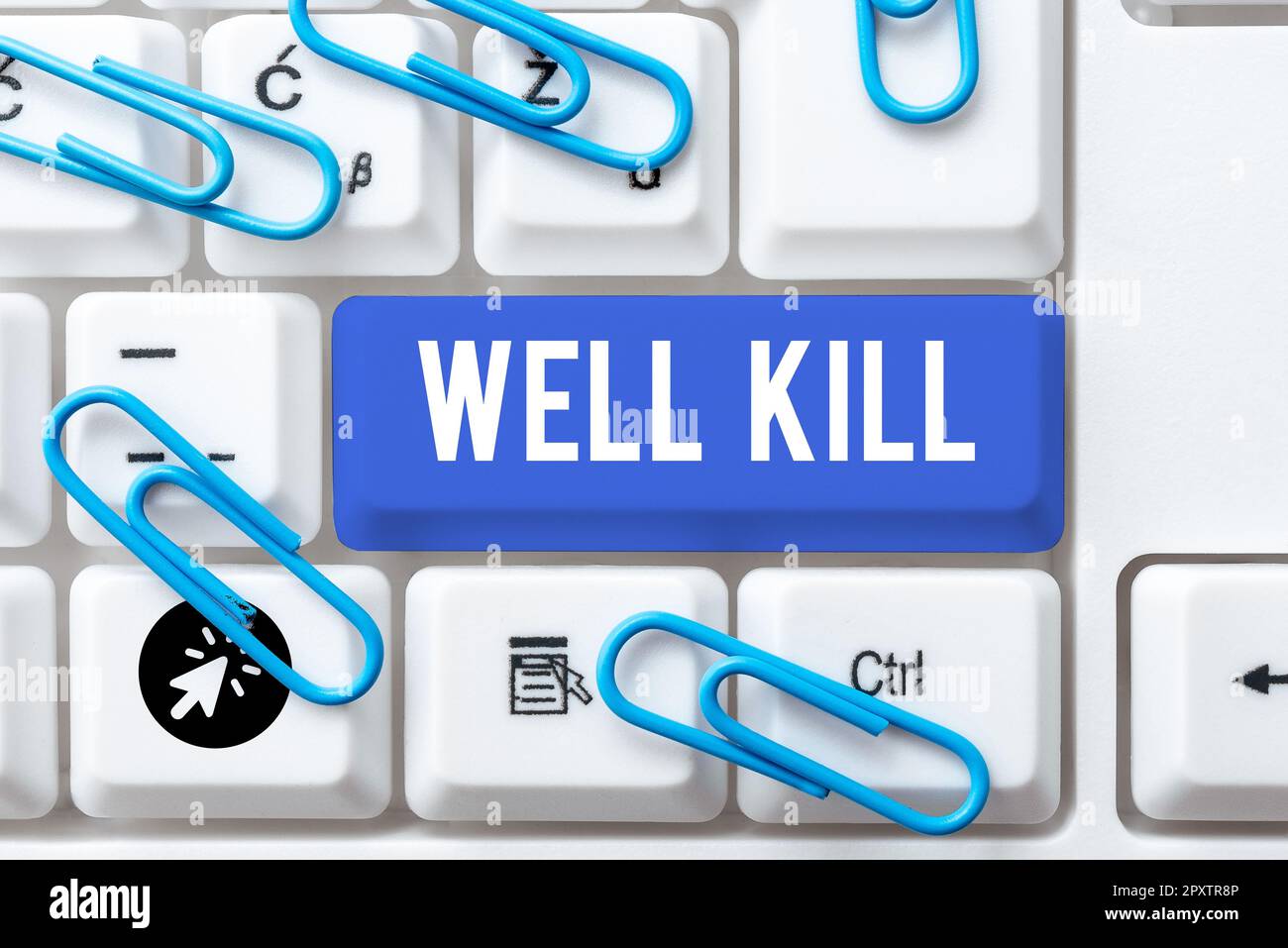 Hand writing sign Well Kill, Concept meaning placing a column of heavy ...