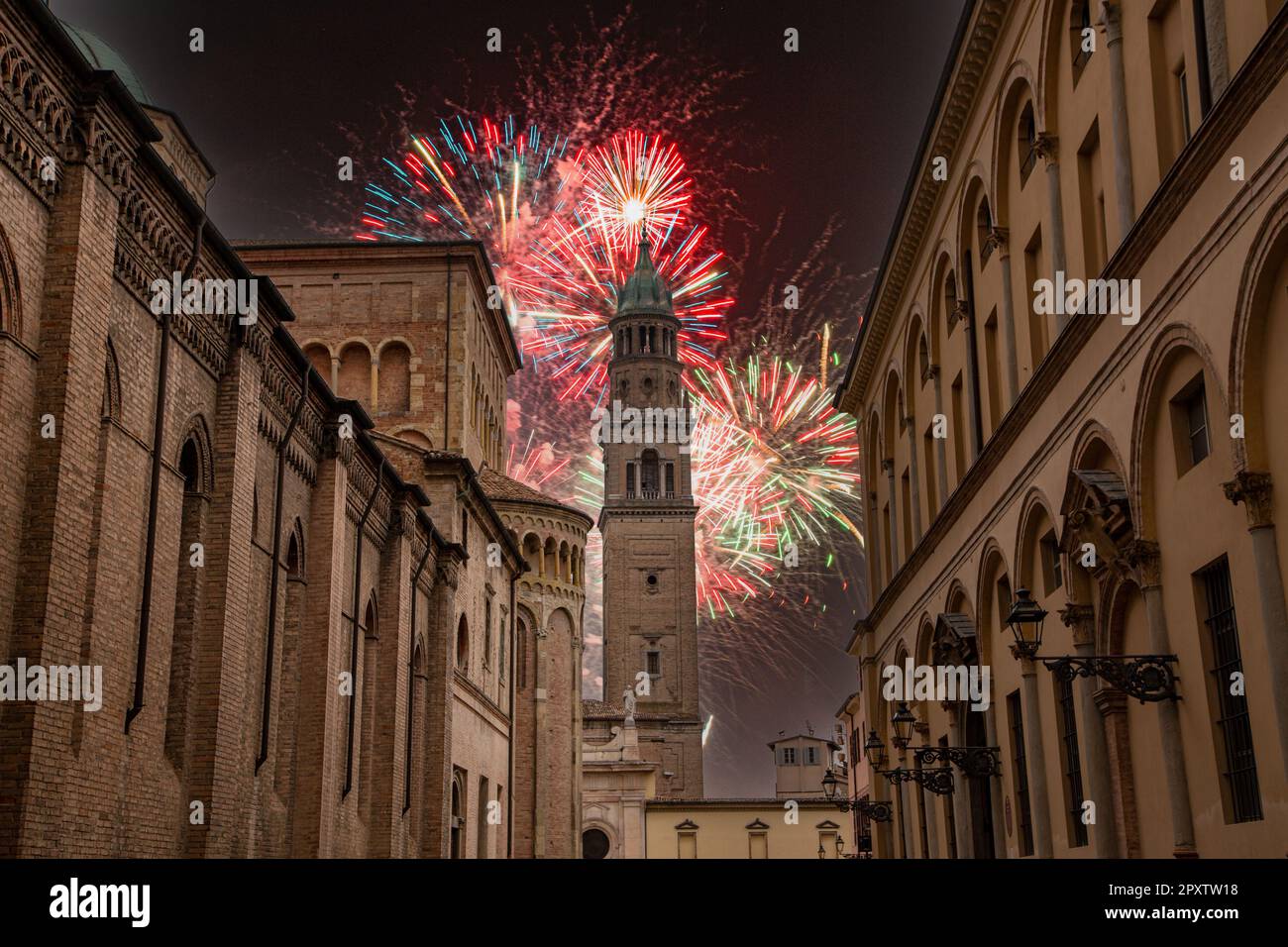 Fireworks in the historic city center of Parma Italy Stock Photo - Alamy