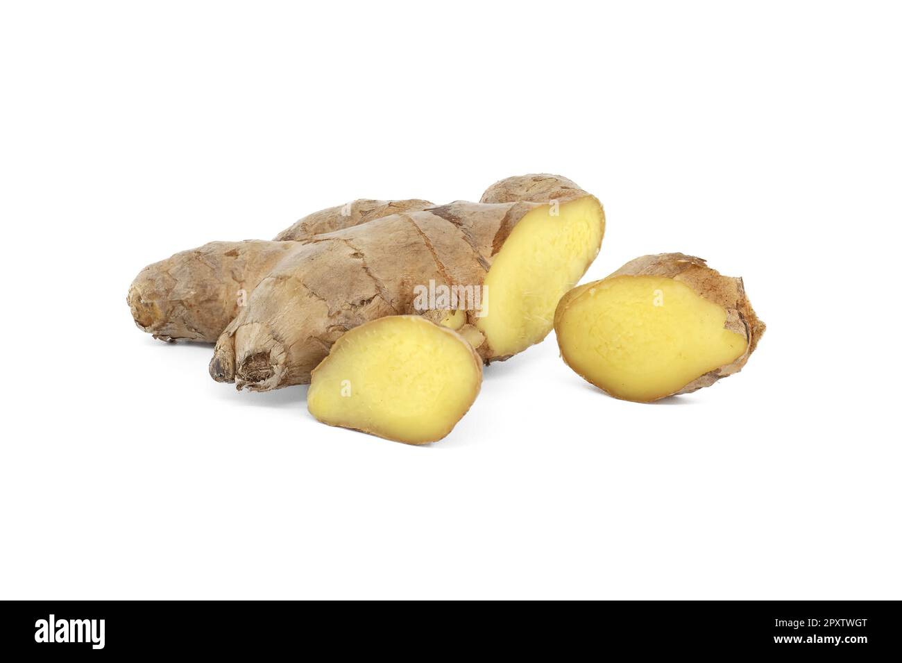 Fresh ginger root with slices isolated on white background Stock Photo ...