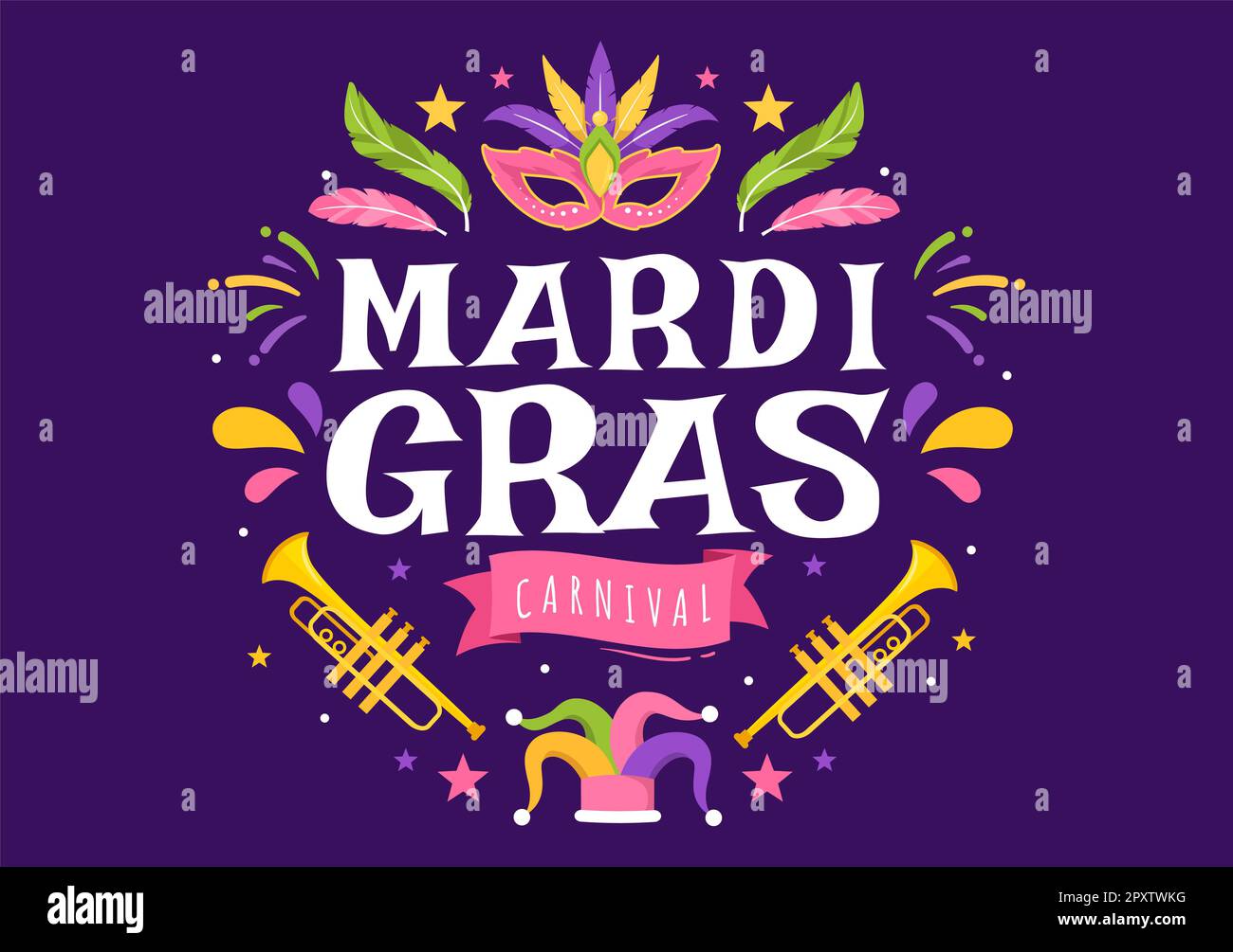 Mardi Gras Carnival Party Illustration With Mask Feathers And Item