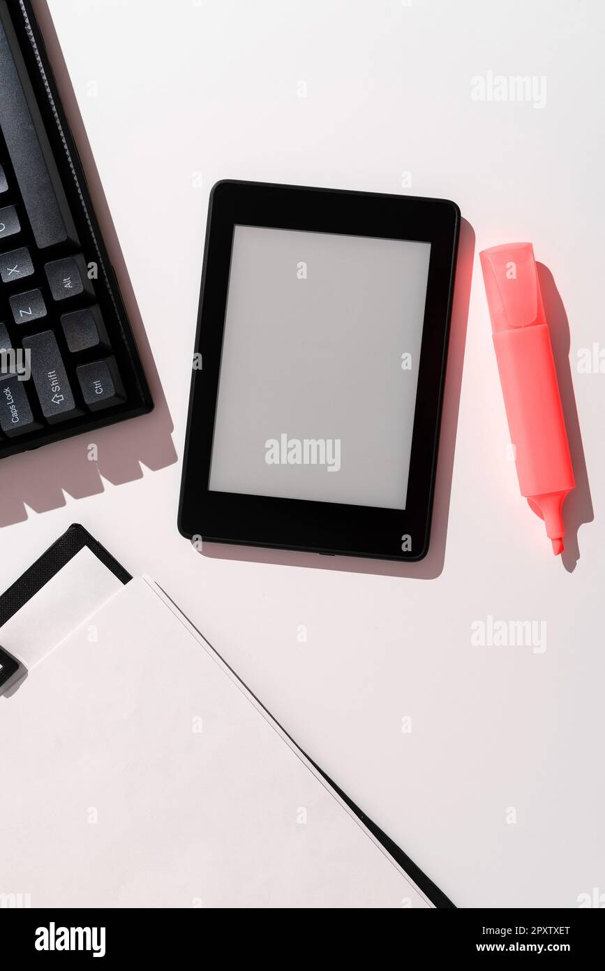 Tablet Screen With Important Ideas On It And Note Sticked on Desk Stock ...