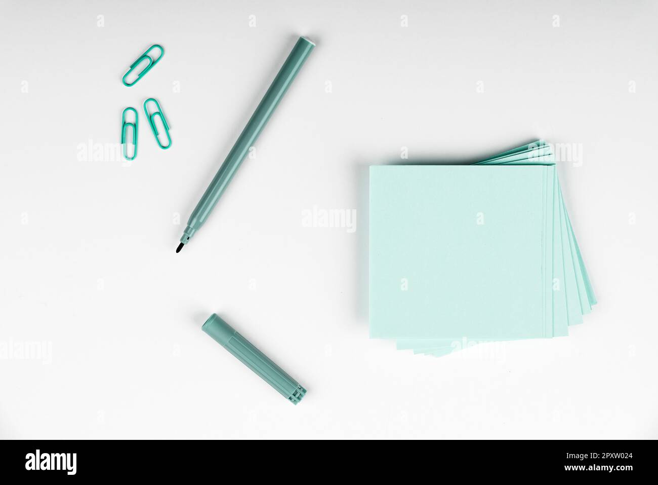 Notebook and Colored Papers Stickers Lying On Desk. Collection ...