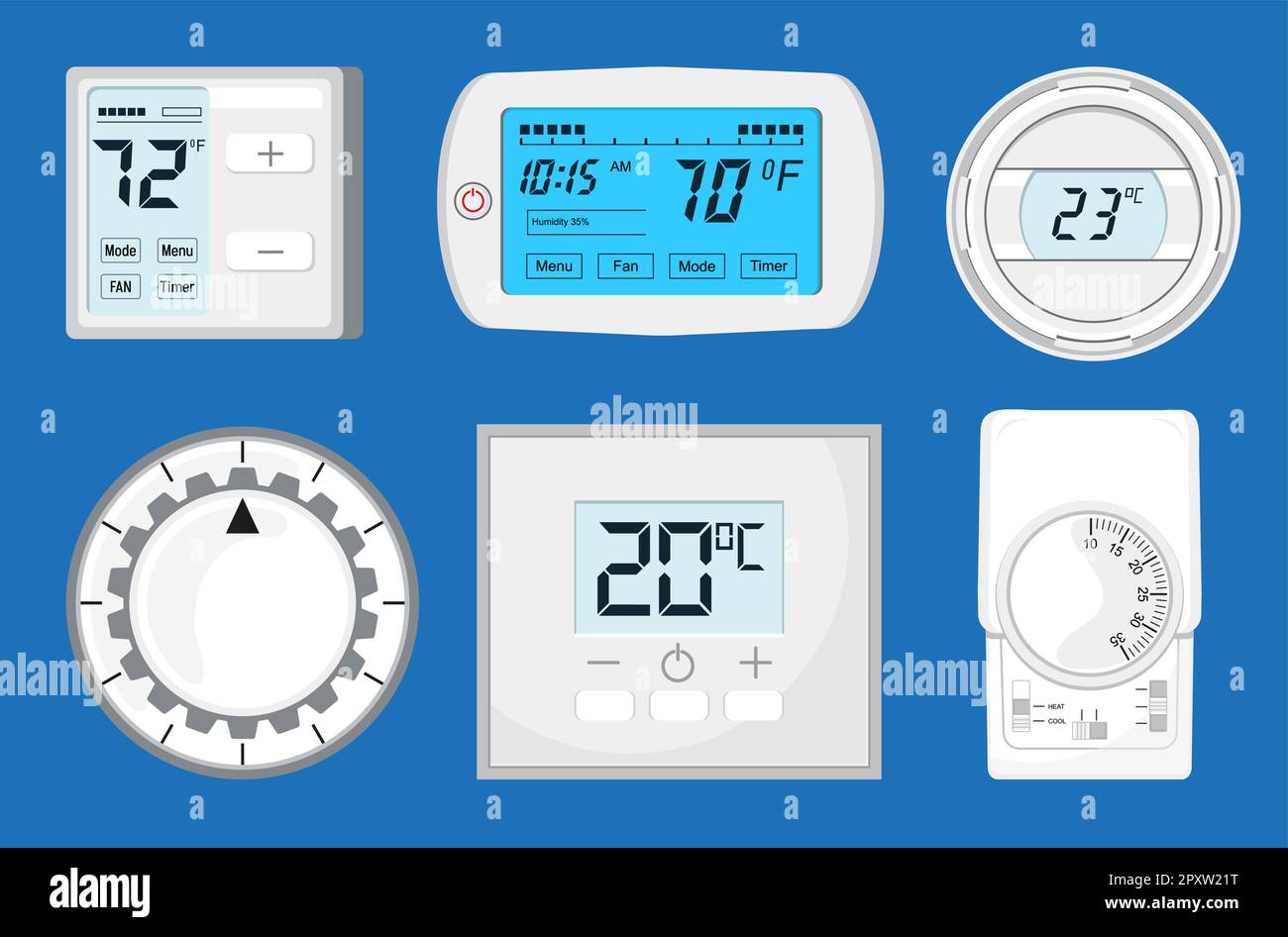 Thermostat vector set. Controller with screen for floor, house heating ...