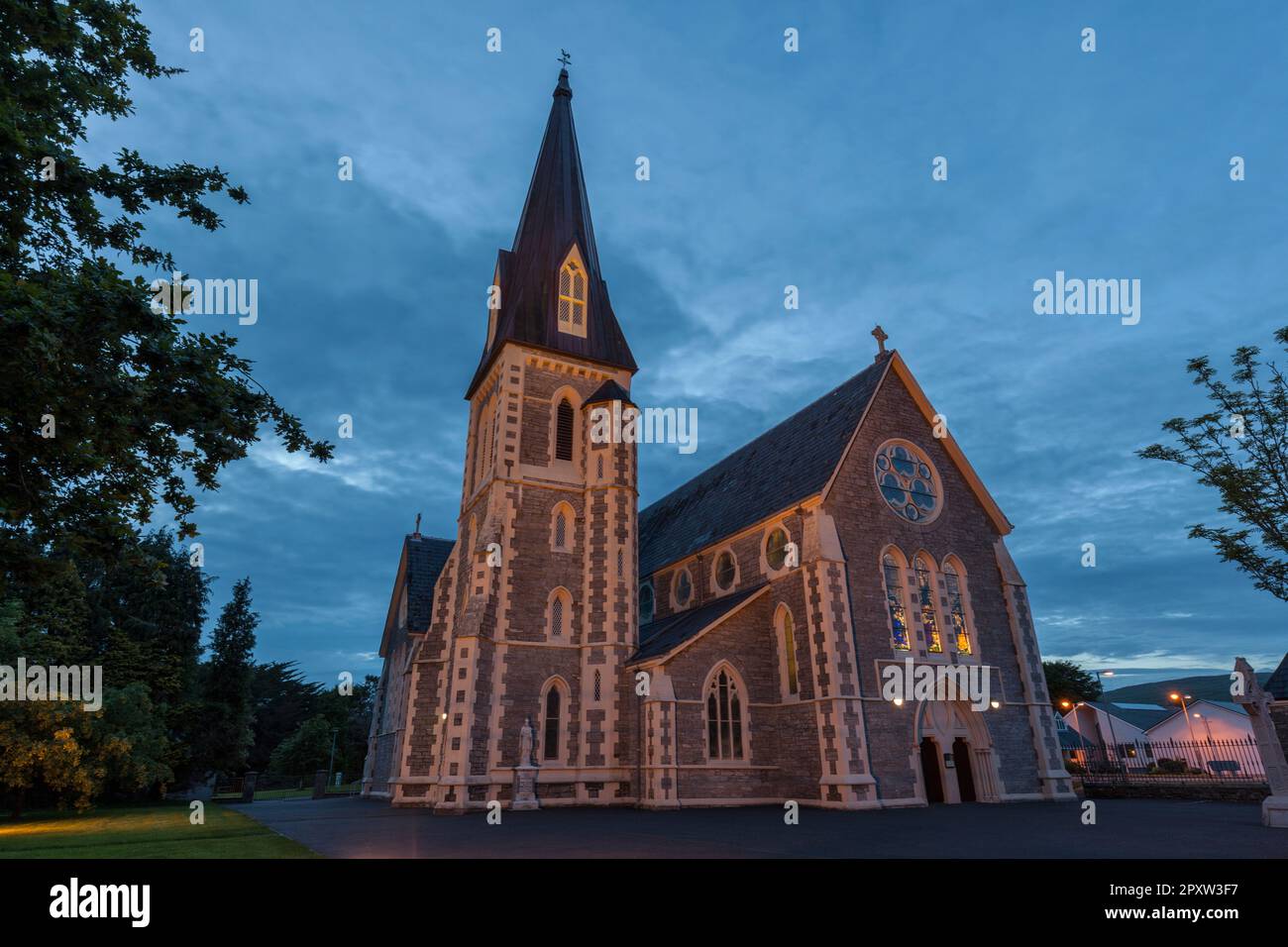Holy Cross Church Kenmare at twilight. Consecrated in 1864. Within the ...