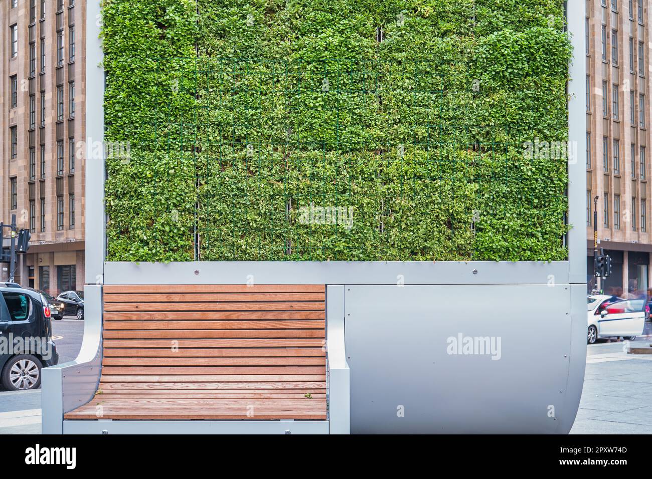 CityTree and bench in downtown Glasgow, Scotland, UK. Moss installation ...