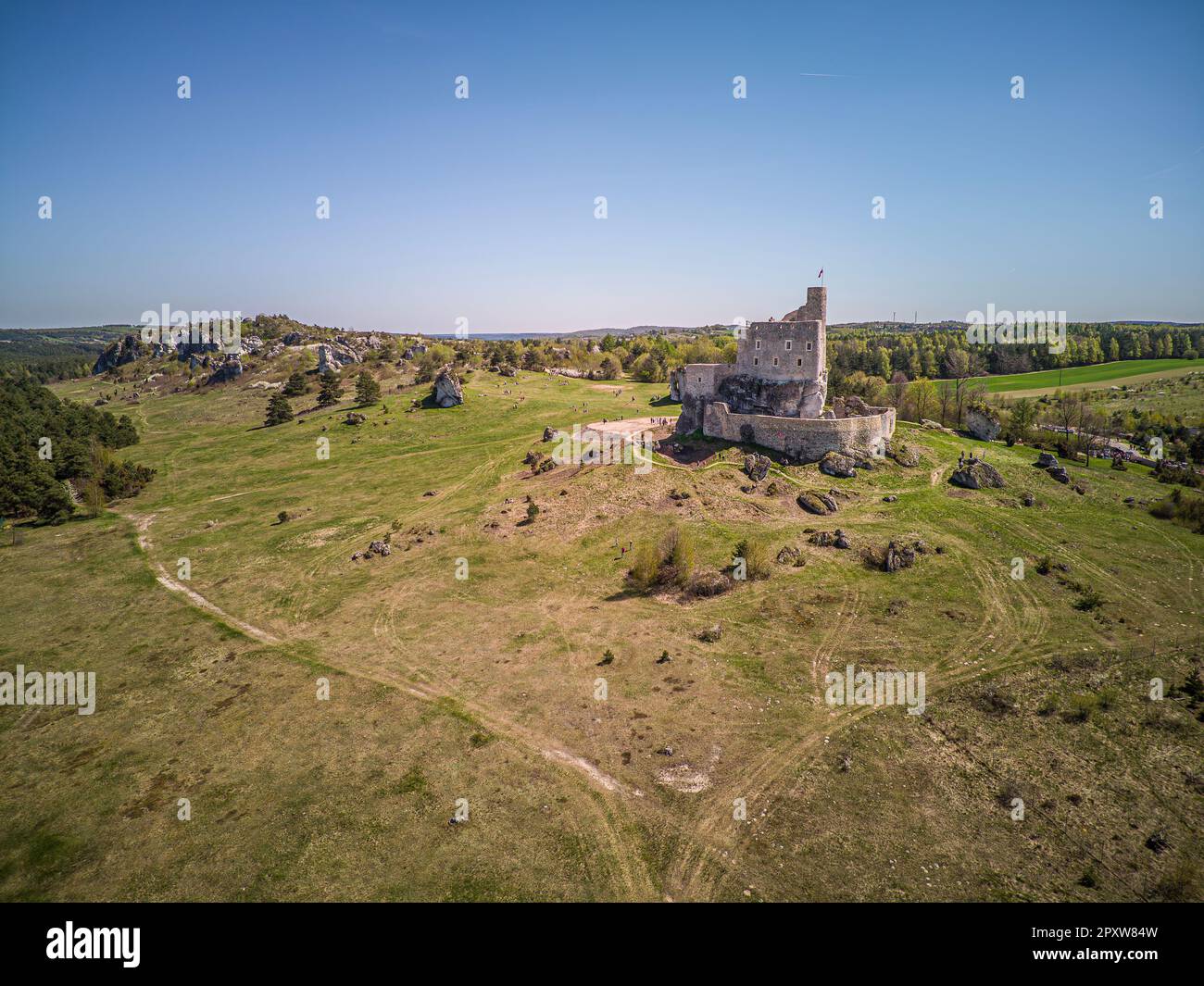 Ruins of a medieval castle in the village of Mirow, Poland Stock Photo ...