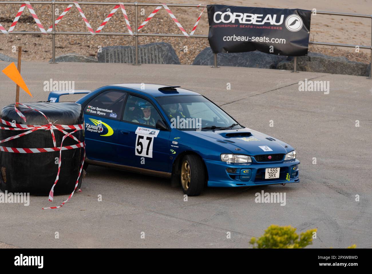 Lee Sparrowhawk racing a Subaru Impreza competing in the Corbeau Seats ...