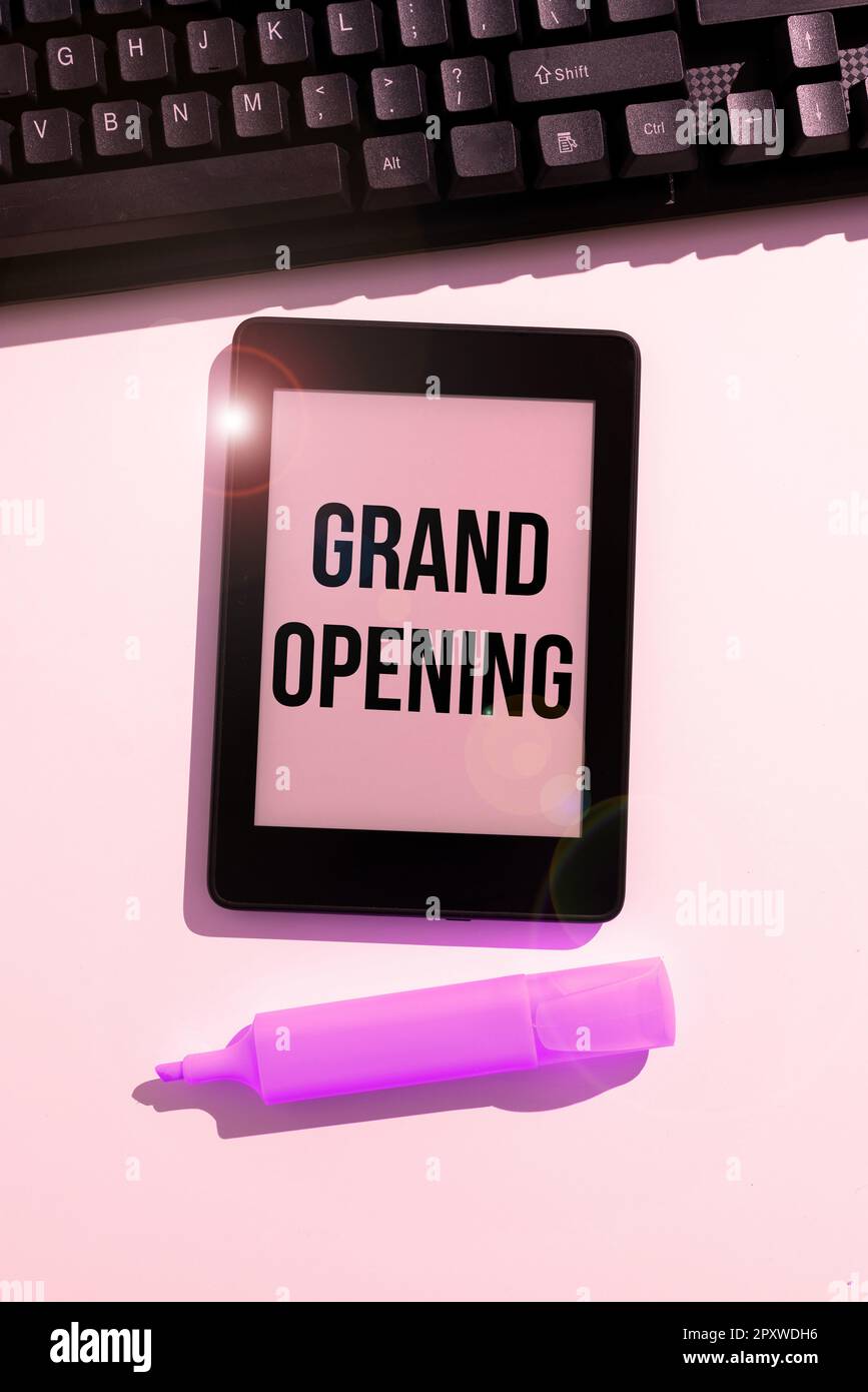 Text caption presenting Grand Opening, Concept meaning Ribbon Cutting ...