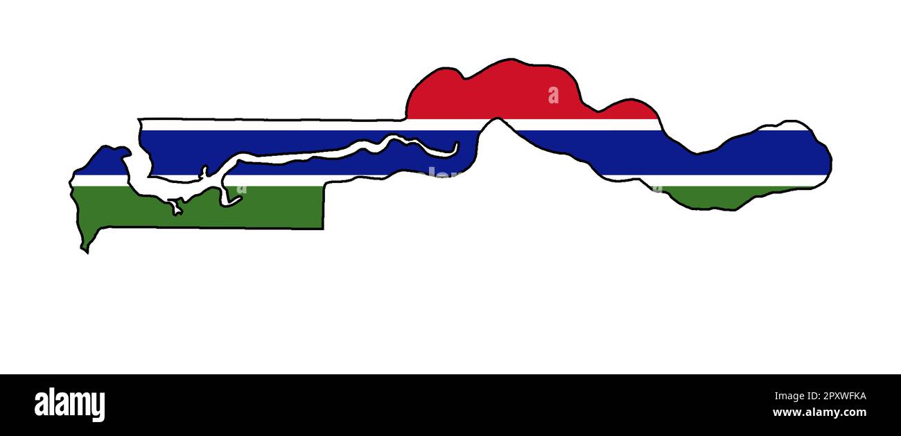 Gambia outline silhouette flag map of Africa over a white background ...