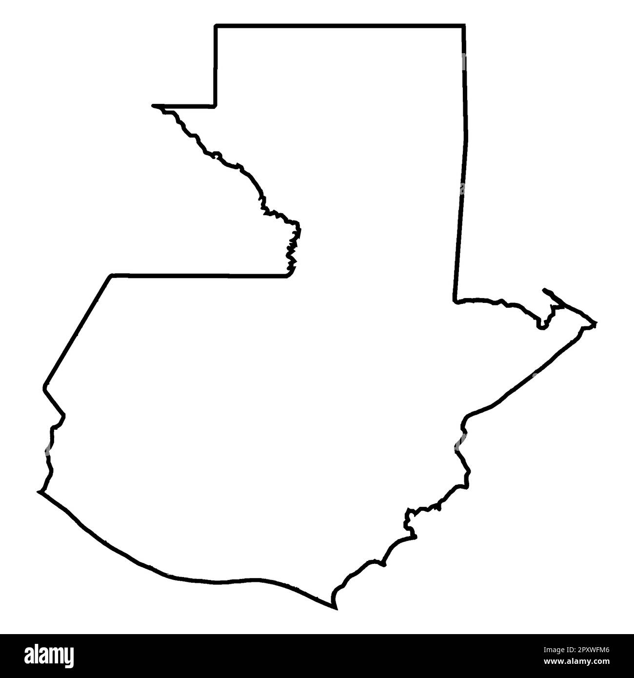 Outline blank silhouette map of the South American country of Guatemala ...