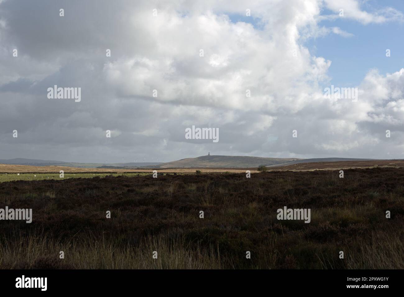 Darwen Tower and Darwen Hill viewed from Wheelton Moor on an autumn day ...