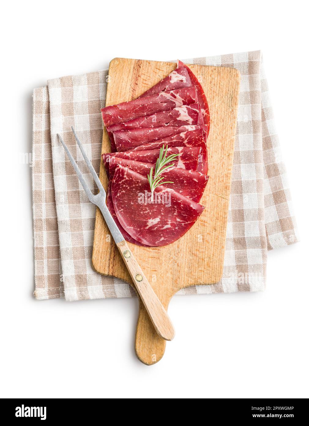 Smoked bresaola. Italian appetizer. Dried beef meat isolated on the ...