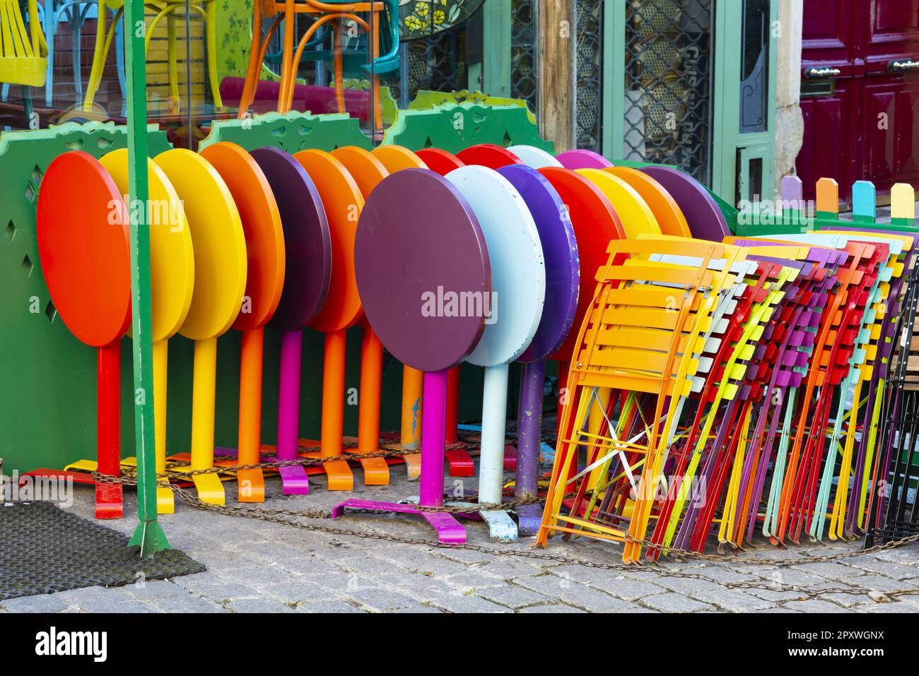 Colorful Folding Chairs And Tables, Paris, France, Europe Stock Photo ...