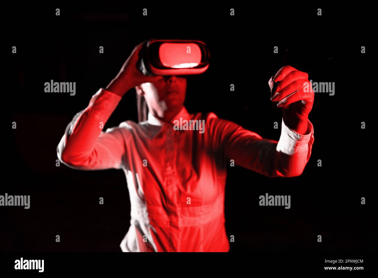 Woman Wearing Vr Glasses And Writing On Important Messages With pen ...