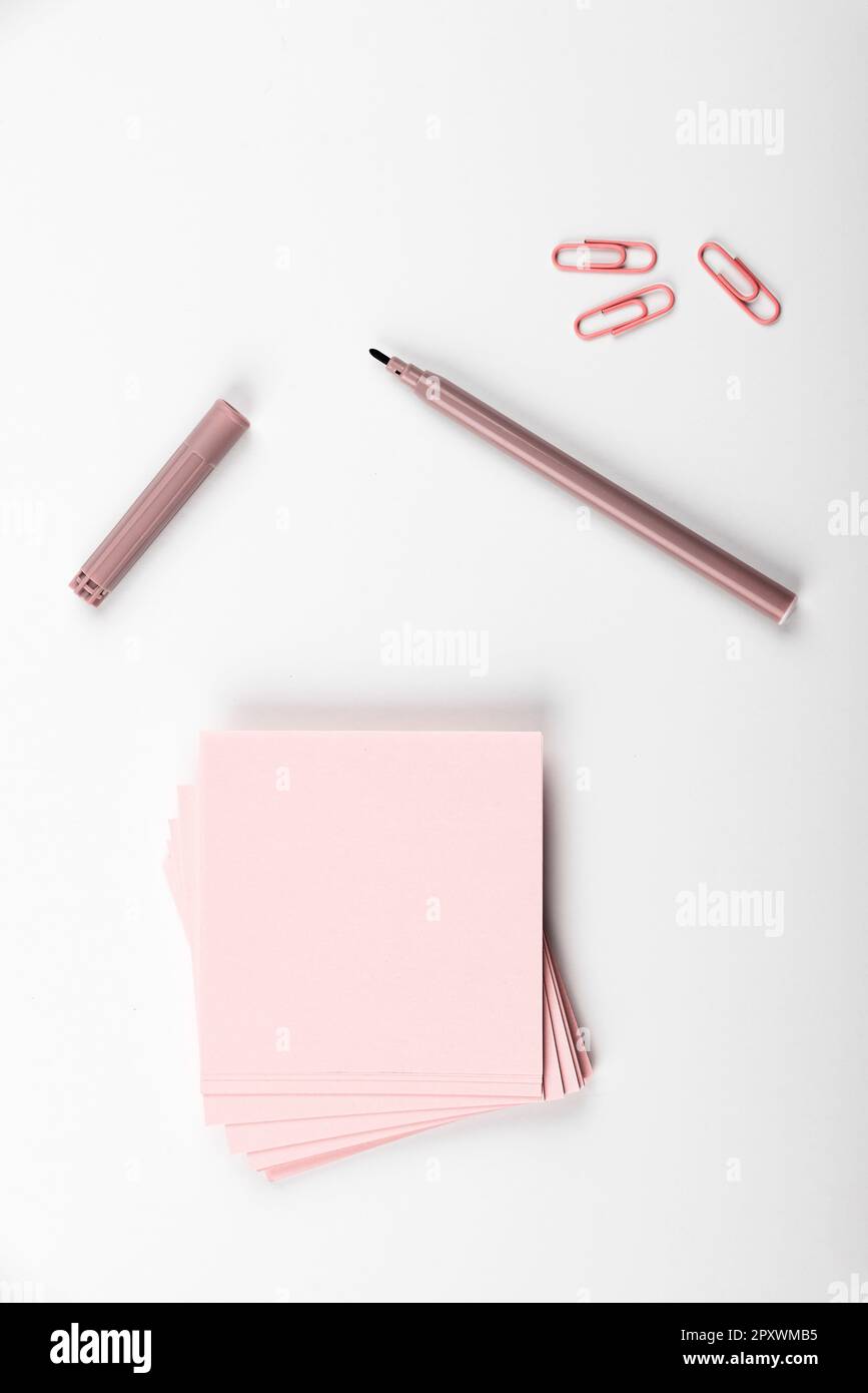 Notebook and Colored Papers Stickers Lying On Desk. Collection ...