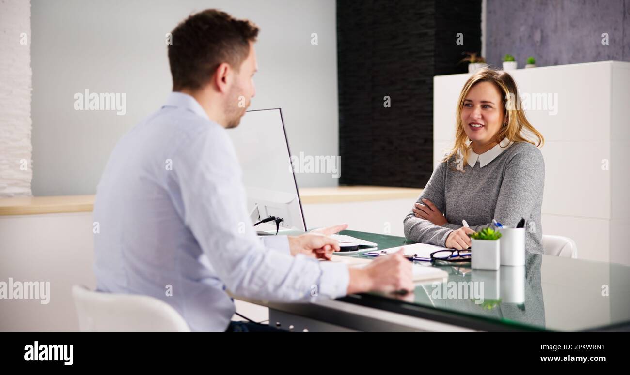 Business People Talk Or Conversation At Interview Stock Photo - Alamy
