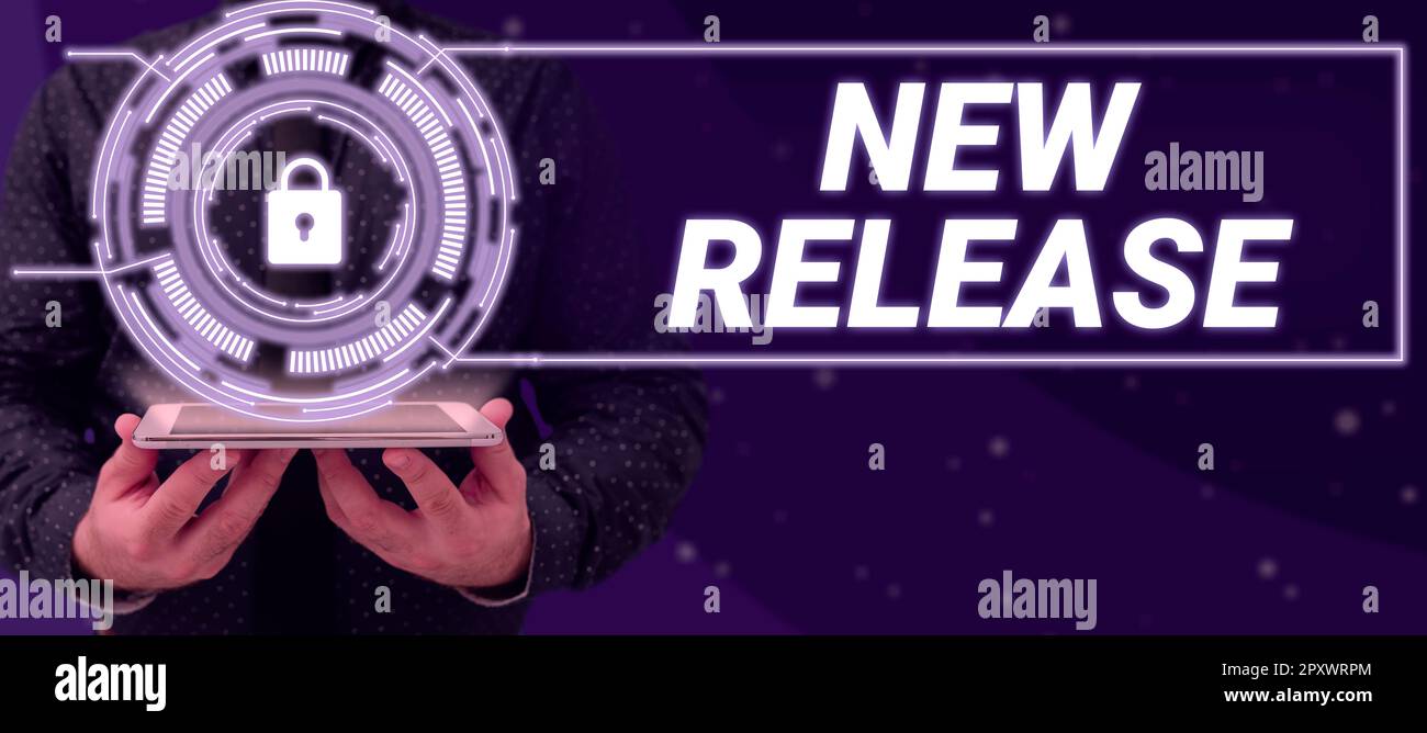 Hand writing sign New Release, Business showcase announcing something ...