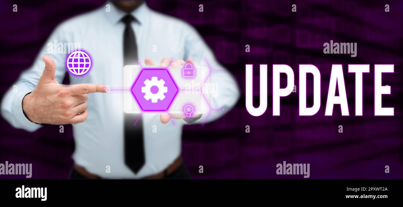 Writing displaying text Update, Concept meaning Up to date Make something more modern or updated ...