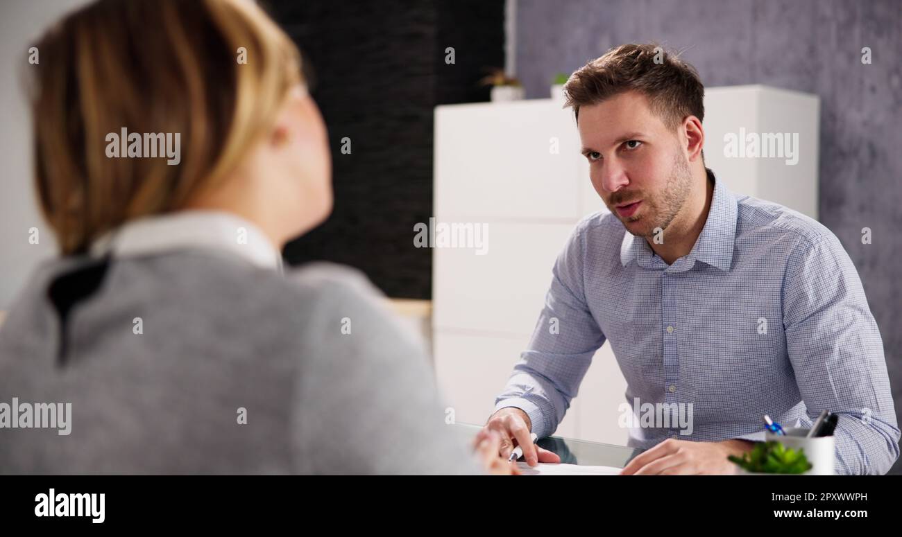 Two People Interview Meeting In Office. Hire Employee Stock Photo - Alamy