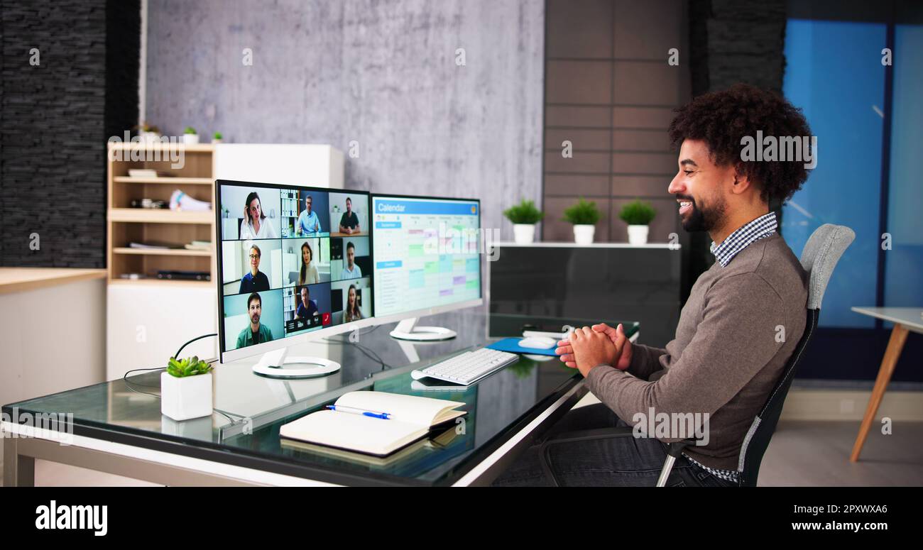 Virtual Video Conference Business Meeting On Computer Stock Photo - Alamy