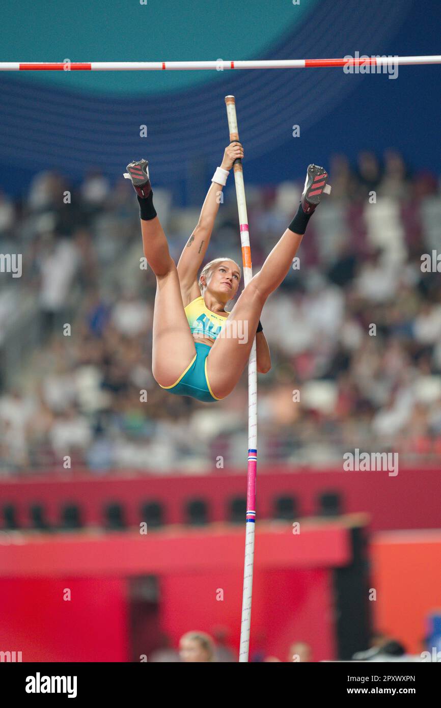 Liz Parnov participating in the pole vault at the Doha 2019 World ...