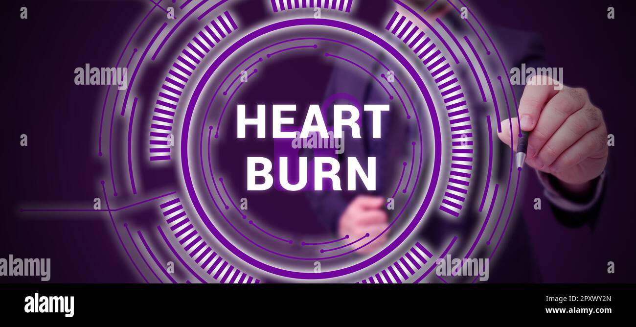 Hand writing sign Heart Burn, Business idea a burning sensation or pain ...