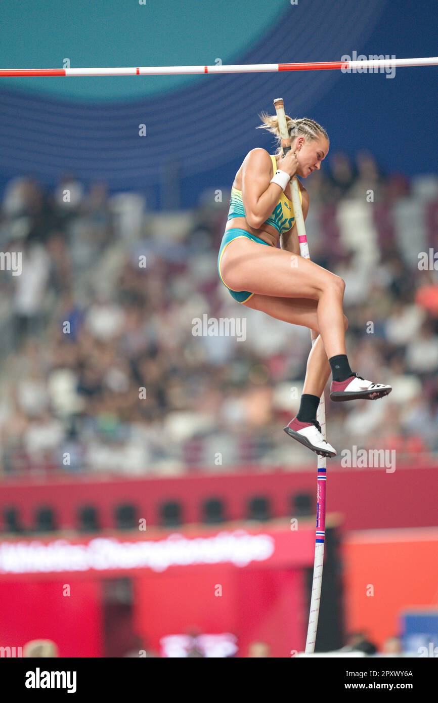 Liz Parnov participating in the pole vault at the Doha 2019 World ...