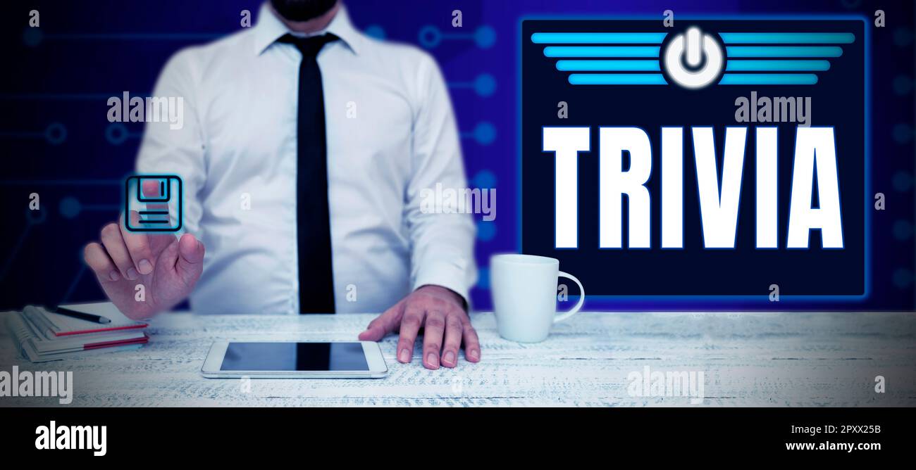 Text caption presenting Trivia, Word for details considerations pieces ...