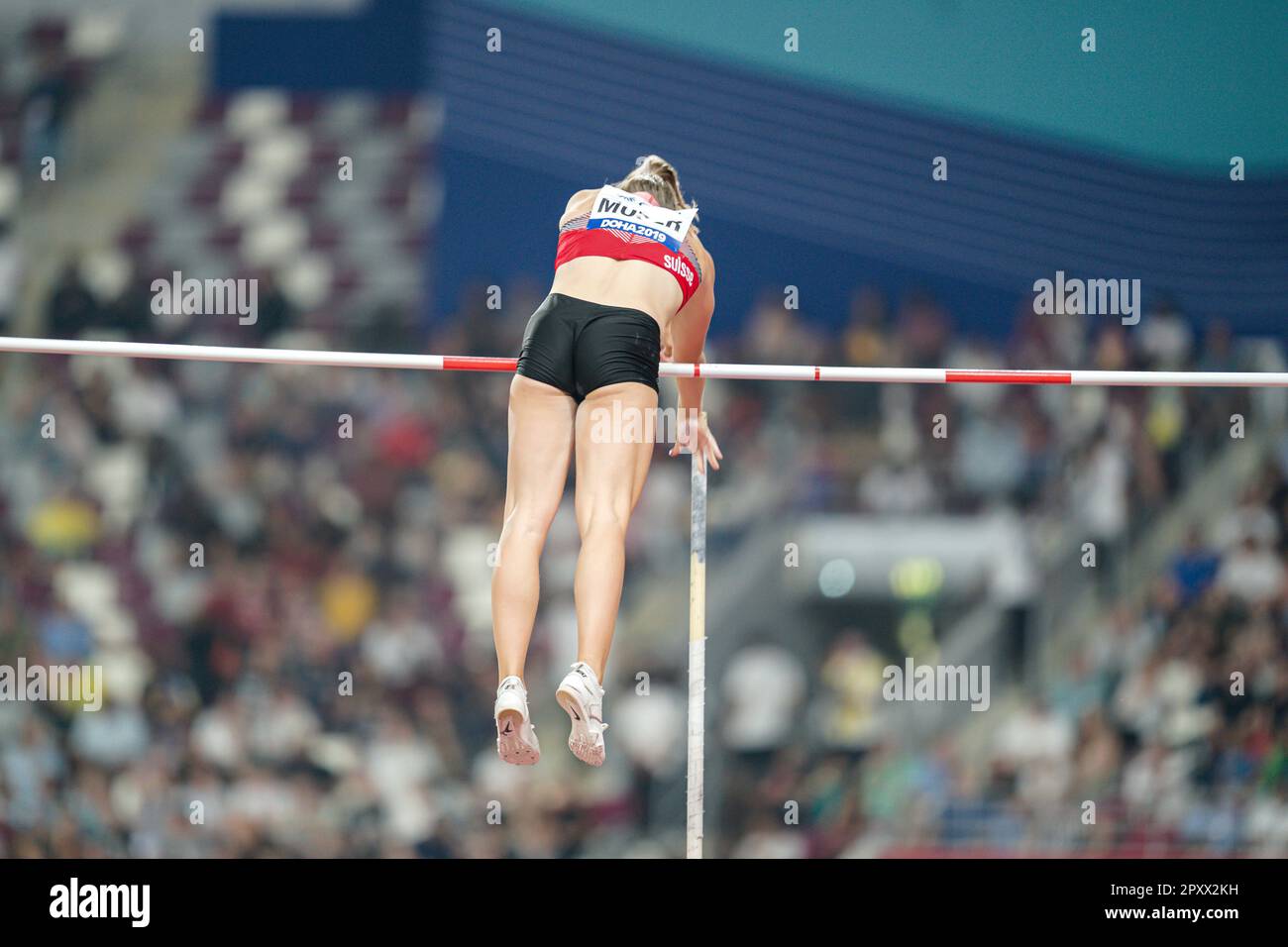 Angelica Moser participating in the pole vault at the Doha 2019 World ...