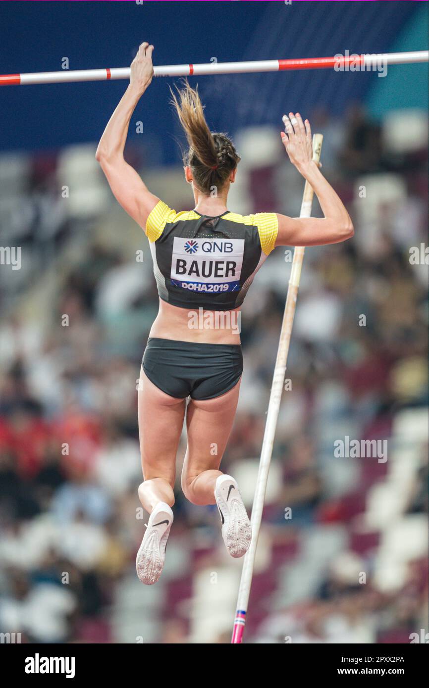 Katharina Bauer participating in the pole vault at the Doha 2019 World ...
